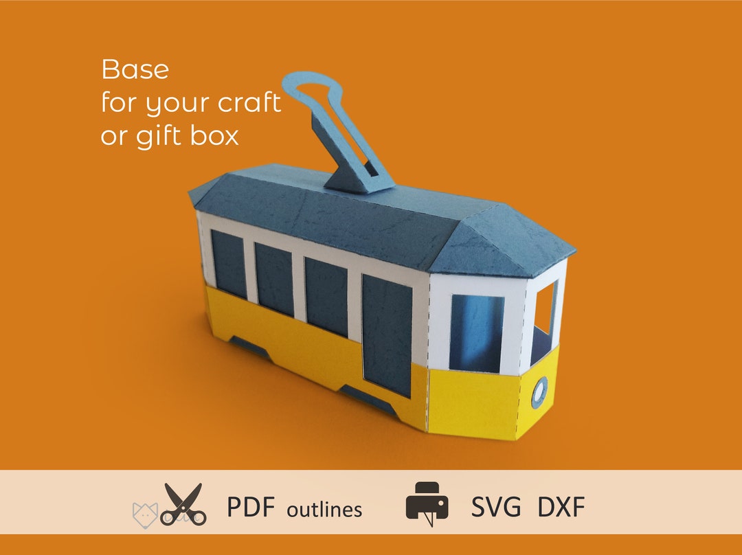 Paper Tram. Template for Your Craft or Gift Box. Digital File for ...
