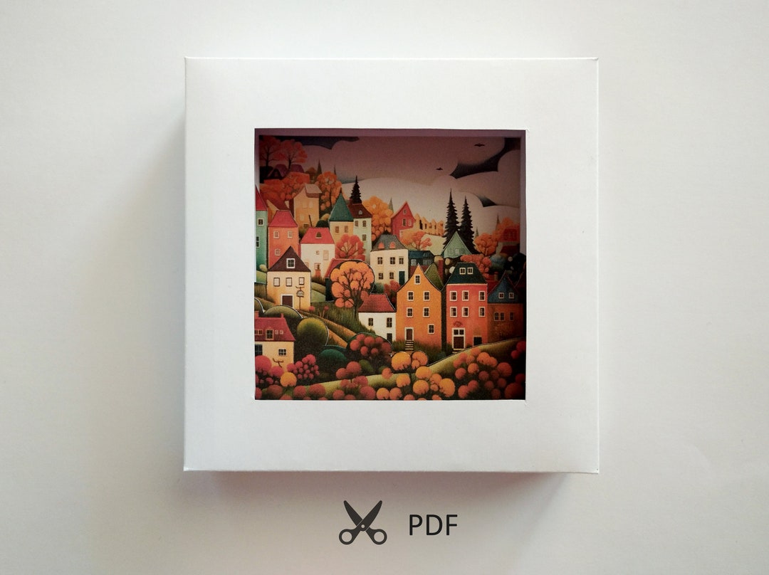 Shadow Box Template. City on the Hills - Etsy