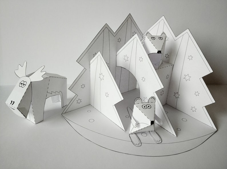 Paper Diorama Winter. Papercraft for Kids. Elk Squirrel and | Etsy
