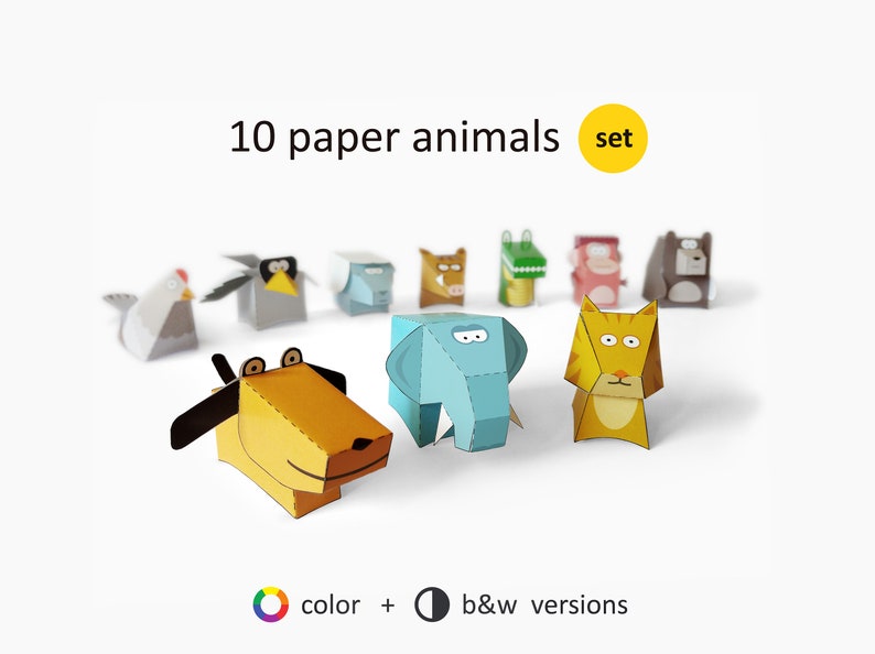 Paper Animals. Easy Paper Toys for Kids. Printable Templates - Etsy