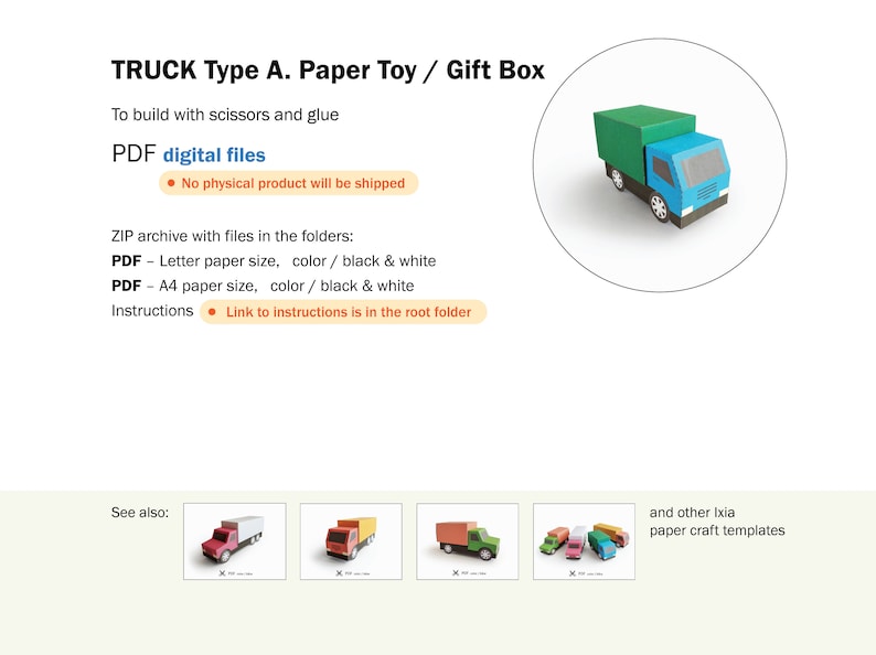 TRUCK Type A. Paper Toy / Gift Box - Etsy