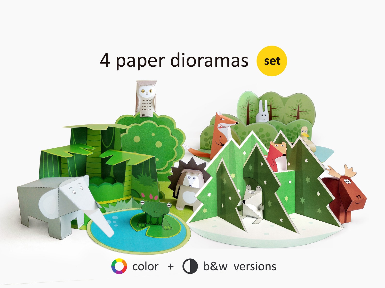 Green Diorama Set. Papercraft Dioramas. Printable Toys for - Etsy