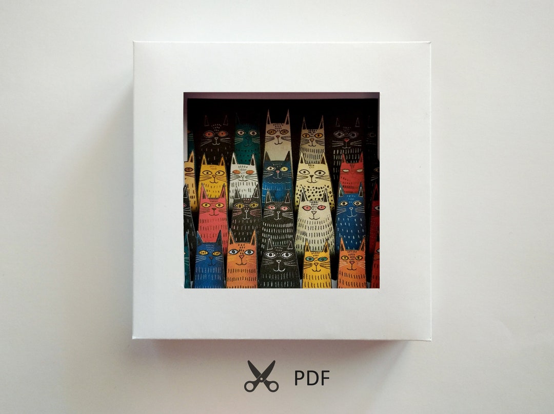 Shadow Box Template. Cats - Etsy