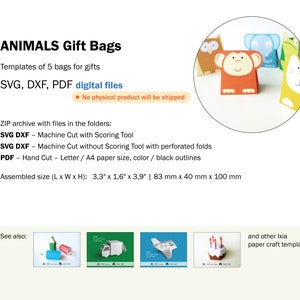 5 Gift Bags Templates - Cat, Elephant, Frog, Owl, Monkey. PDF, SVG and ...
