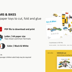 Paper Cars and Motorbikes. Printable Toys of Vehicles for Kids - Etsy