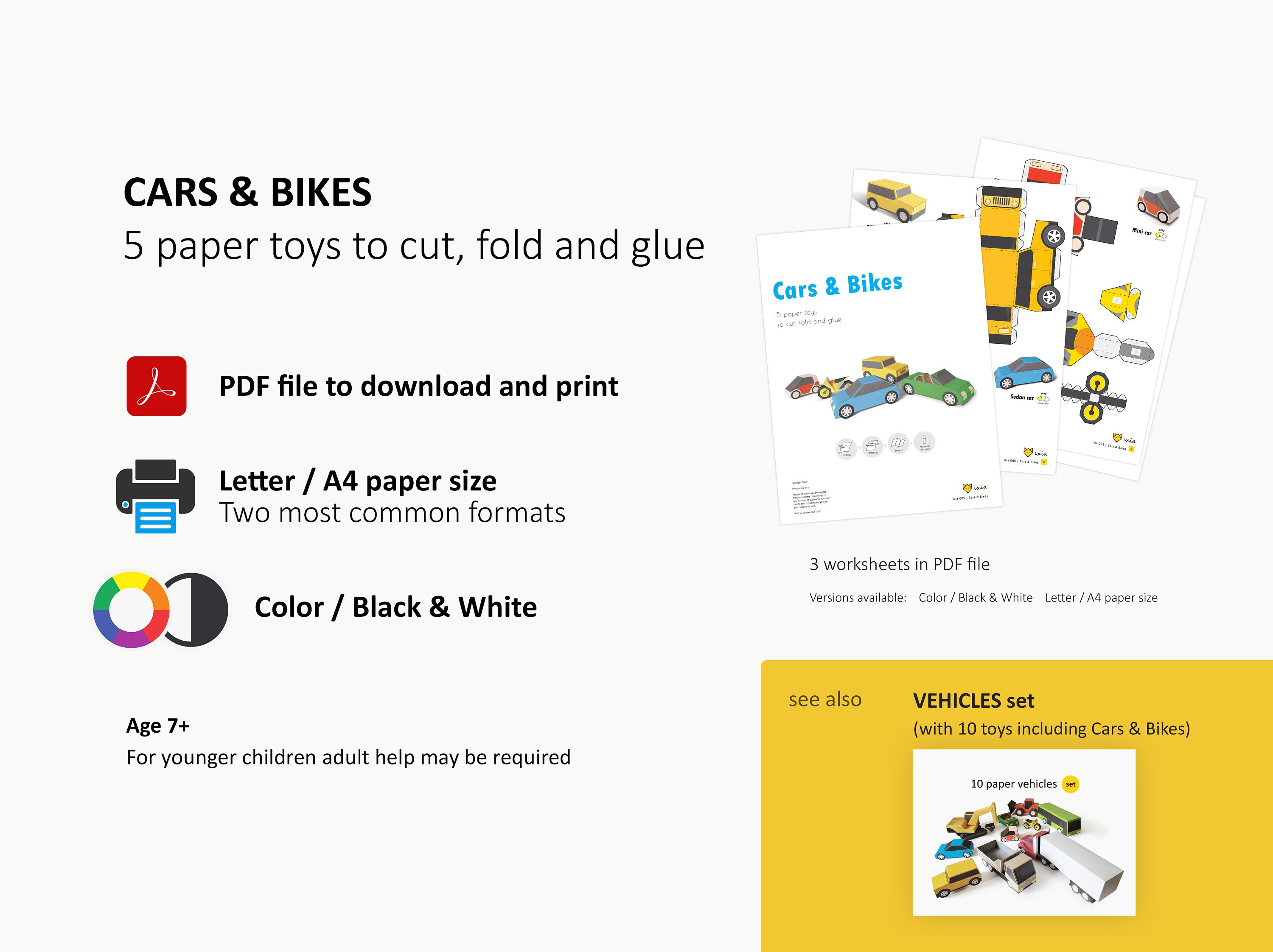 Paper Cars and Motorbikes. Printable Toys of Vehicles for Kids - Etsy ...
