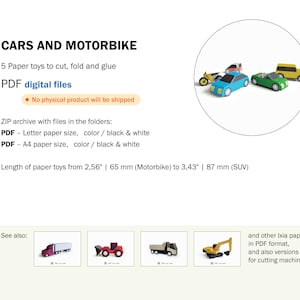 Paper Cars and Motorbikes. Printable Toys of Vehicles for Kids - Etsy