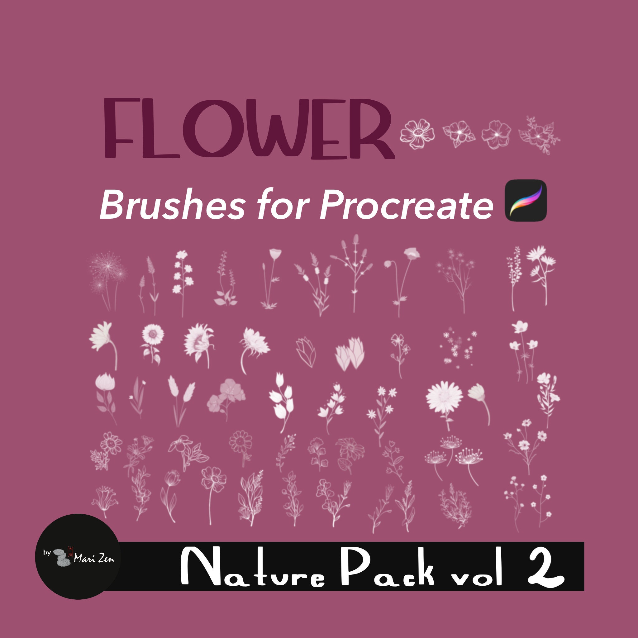Flower Stamp Brushes for Procreate Nature Brushes Volume 2 - Etsy