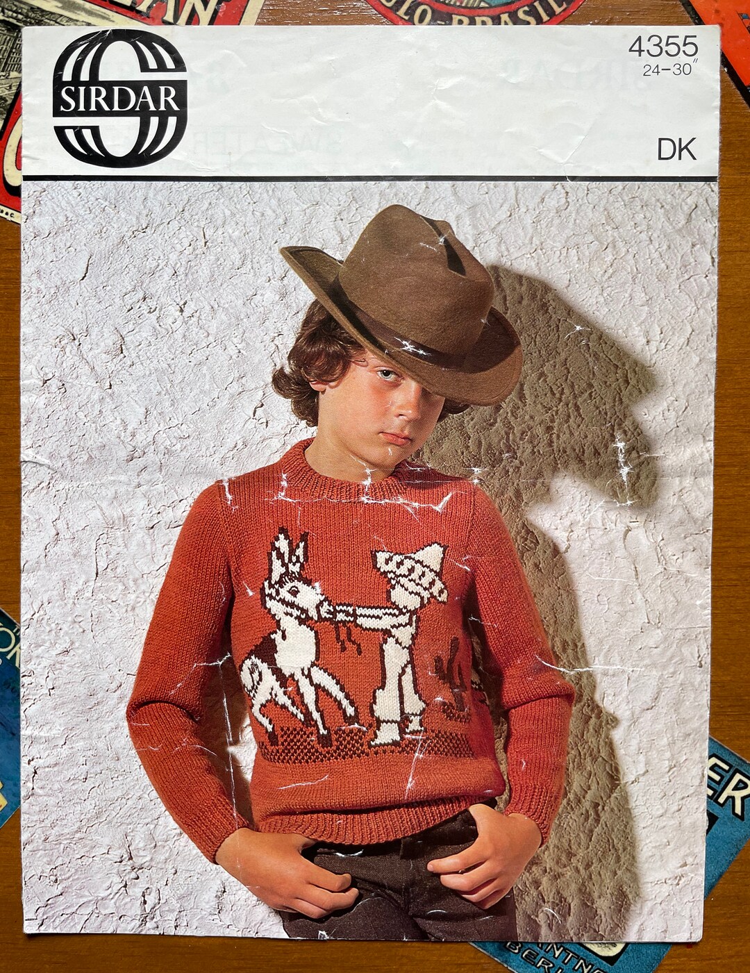 Original Vintage SIRDAR 4355 Knitting Pattern Leaflet Cowboy and Donkey ...