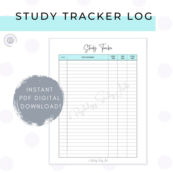 Study Log Study Time Tracker 8.5x11 US Standard Letter - Etsy