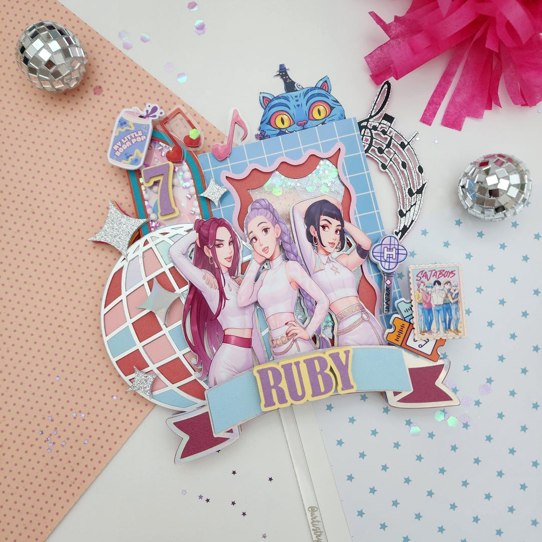 Anime K Pop Style Huntrix Inspired Cake Topper, Music and Disco Ball - Etsy