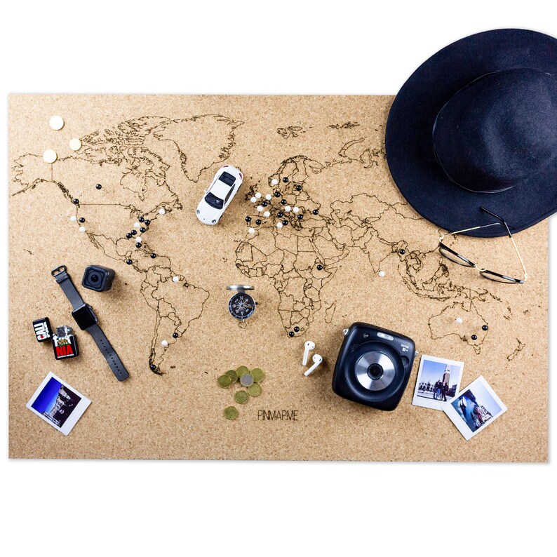 Word Cork Map - Best Corkboard Map for Travellers - Etsy