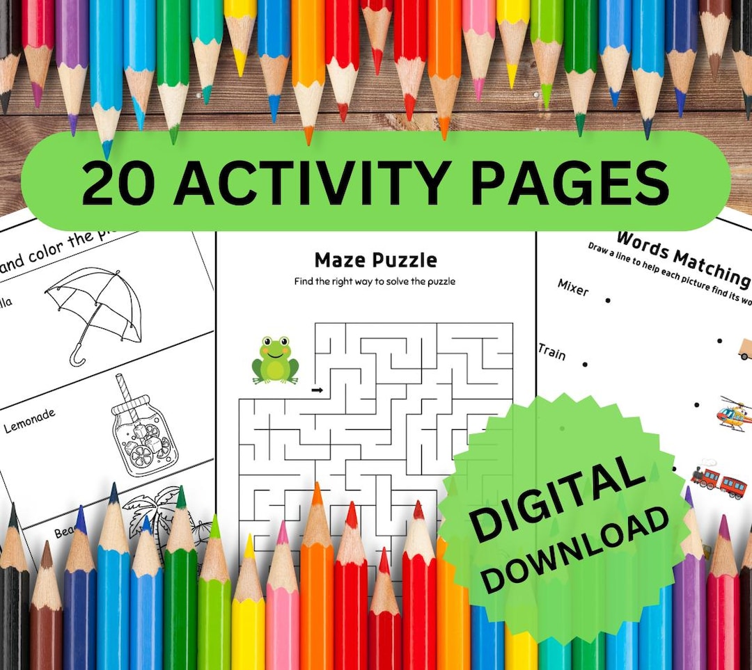 20 Kids Activity Pages, Coloring Pages for Kids, Printable, Learning ...