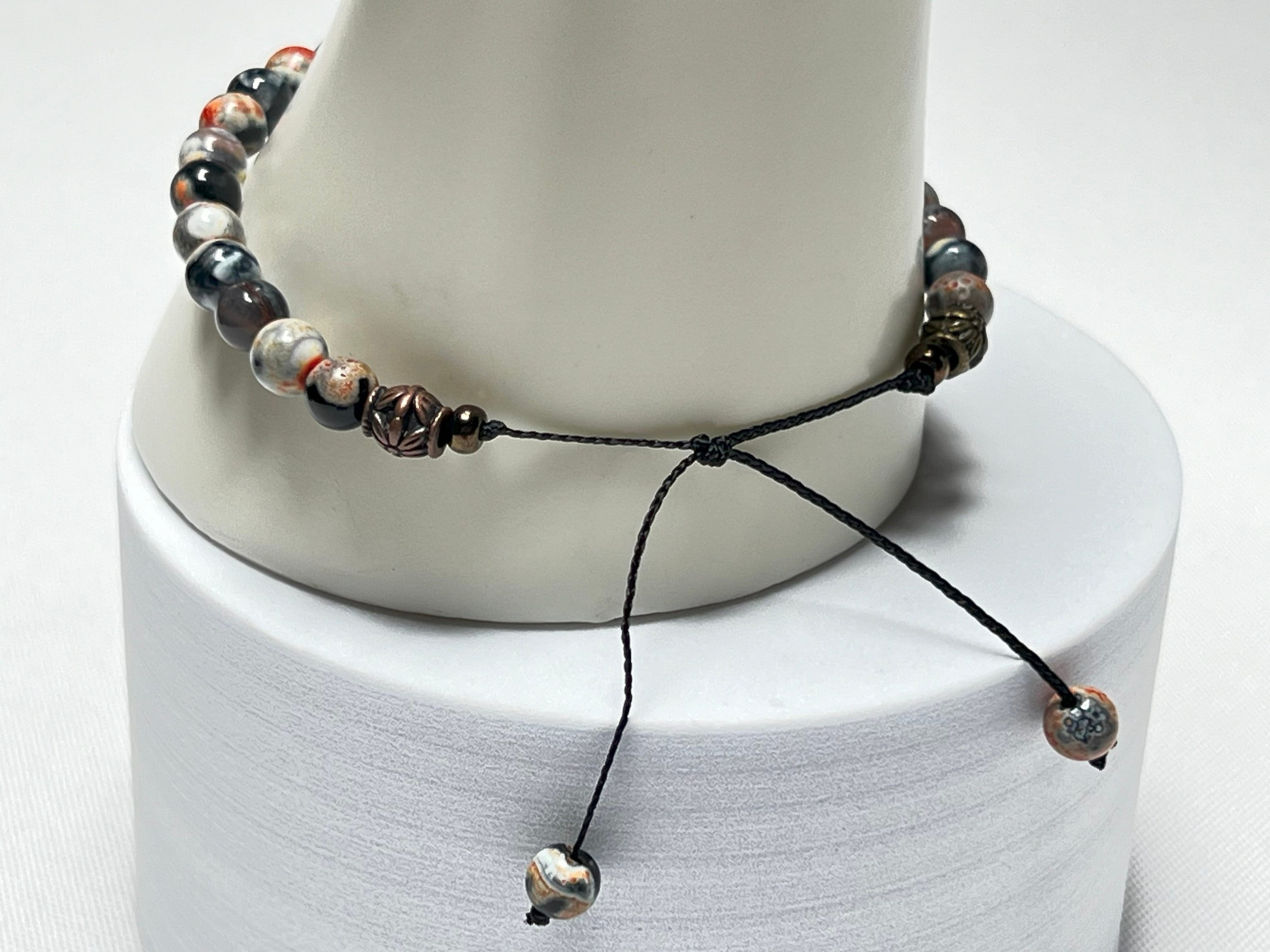 Exotic Orange Dream Fire Dragon Veins Agates Adjustable Beaded Bracelet ...