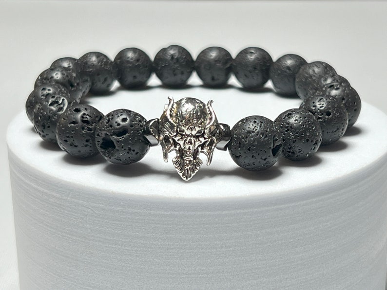 One of a Kind 8.5 Inch Men's Black Lava Stone Beaded Bracelet With ...
