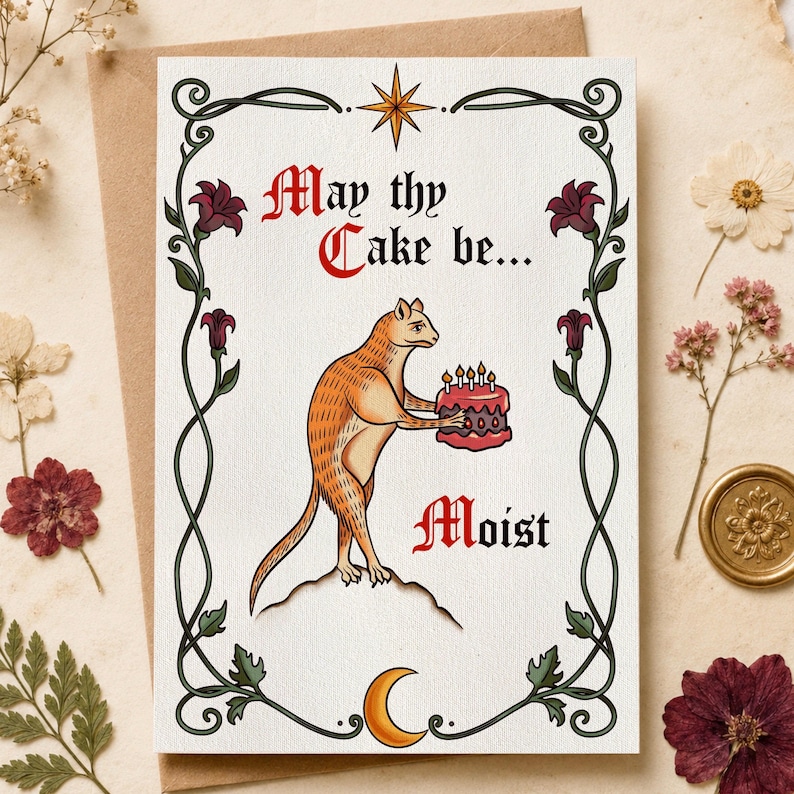 Medieval Birthday Card | Funny Renaissance Animal Art | May Thy Cake Be ...
