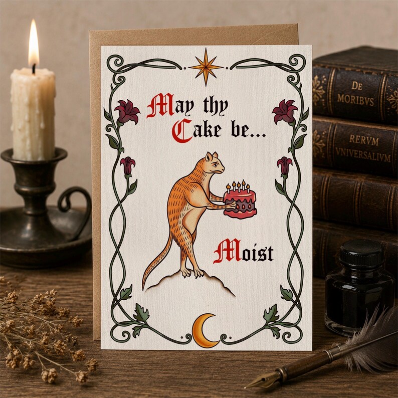 Medieval Birthday Card | Funny Renaissance Animal Art | May Thy Cake Be ...
