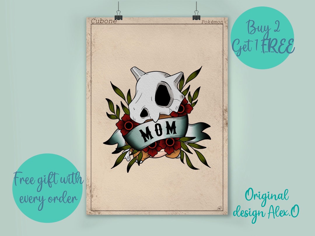 Pokémon Cubone Neo Traditional MOM Tattoo Style Vintage Poster Physicsl ...