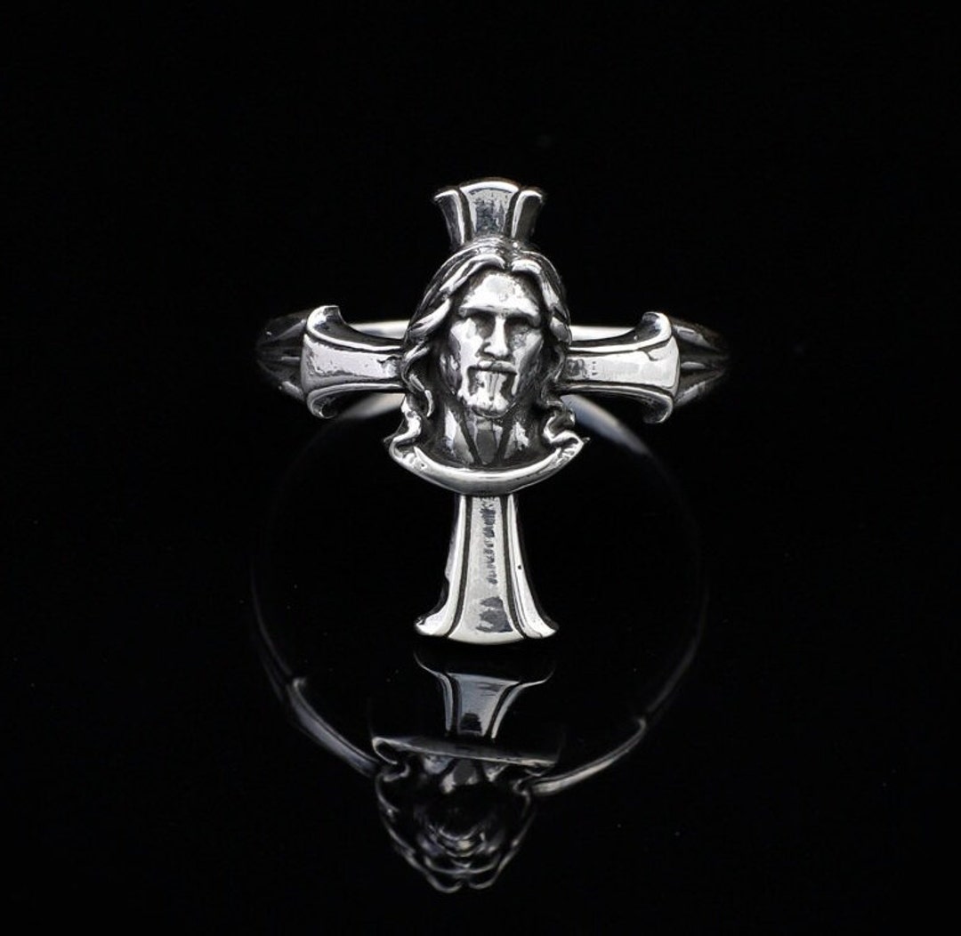 Jewellery Pit - Handmade Cross Jesus Ring - 925 Sterling Silver Men's ...