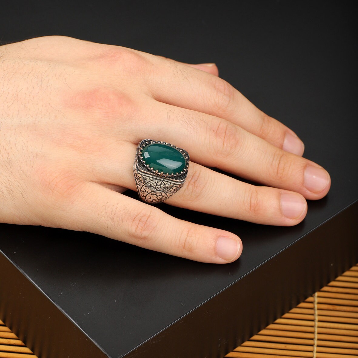 Jade Ring for Men 925K Sterling Silver Jade Ring Jade Stone - Etsy