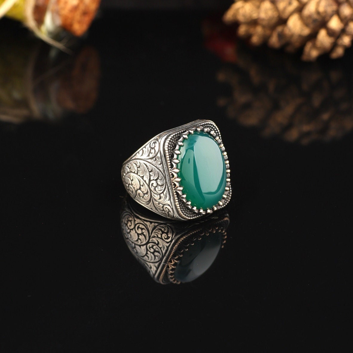Jade Ring for Men 925K Sterling Silver Jade Ring Jade Stone - Etsy