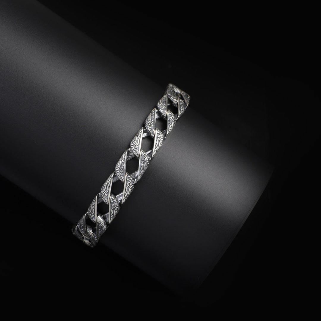 Hand-engraved Gothic Sterling Silver Chain Bracelet - Personalized - Etsy