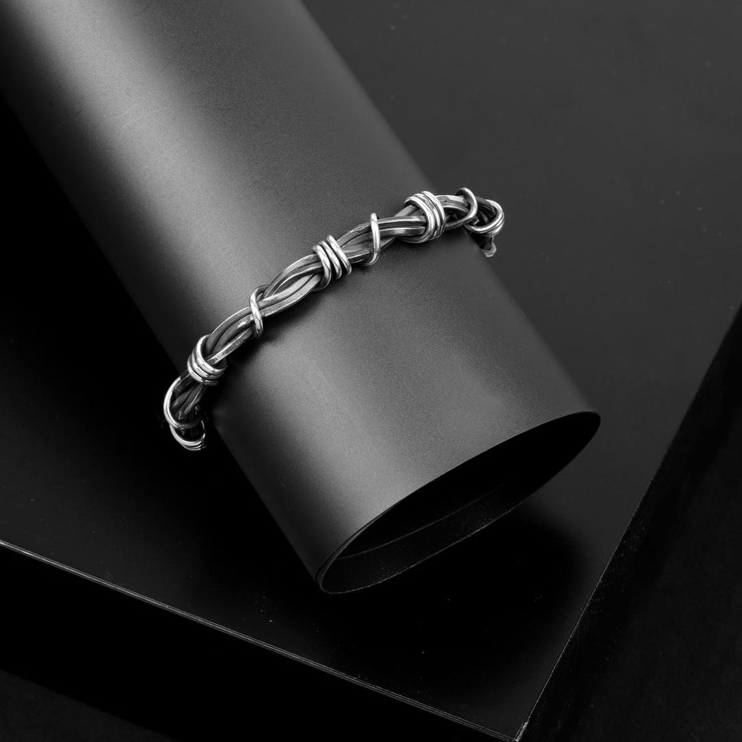 Hand-engraved Sterling Silver Thorn Cuff Bracelet - Adjustable Vintage ...