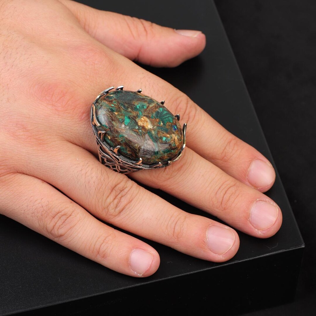 Chunky Turquoise Ring: Handmade Sterling Silver Ottoman Style, Custom ...