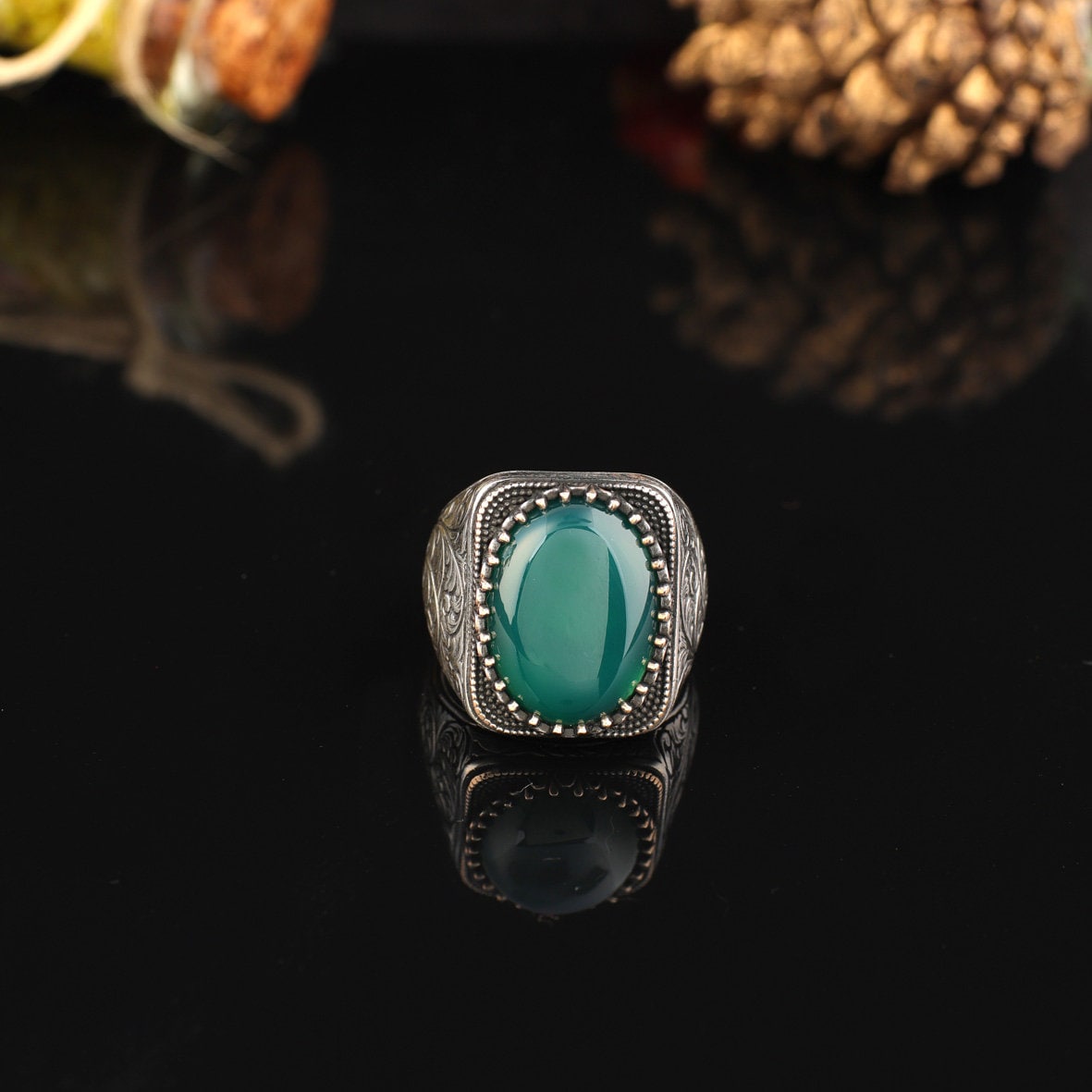 Jade Ring for Men 925K Sterling Silver Jade Ring Jade Stone - Etsy