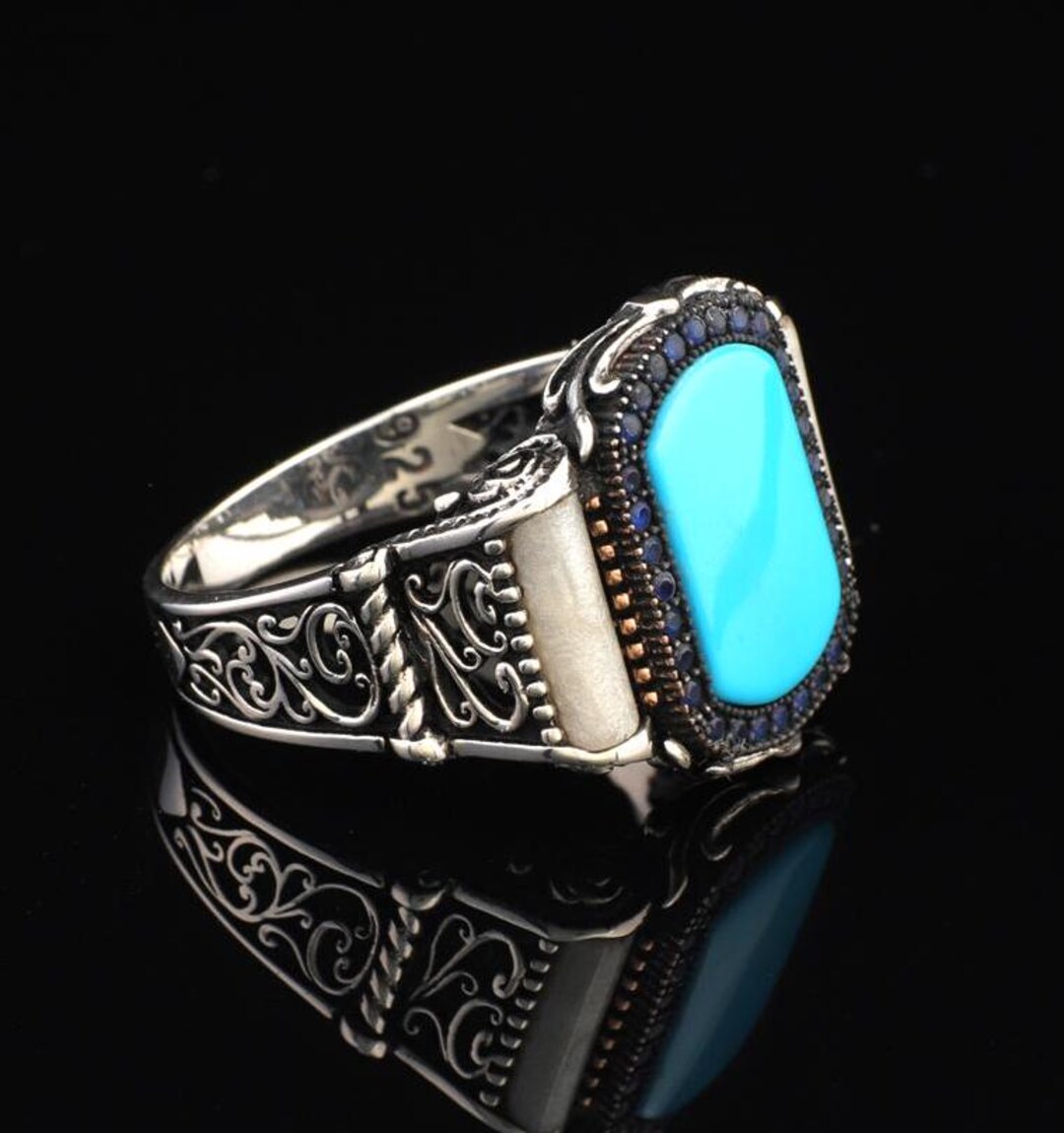 Men's Turquoise Signet Ring | Vintage Ottoman Style Pinky Ring ...