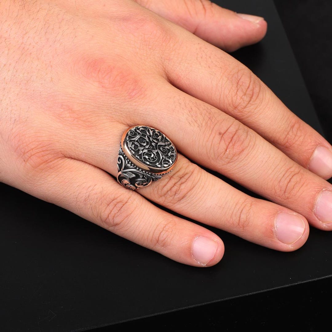 Handmade Signet Ring for Men - Ottoman Style Sterling Silver Pinky Ring ...