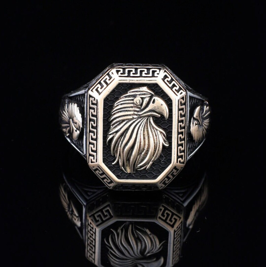 Handmade Eagle Signet Ring: 925 Sterling Silver Biker Jewelry - Etsy