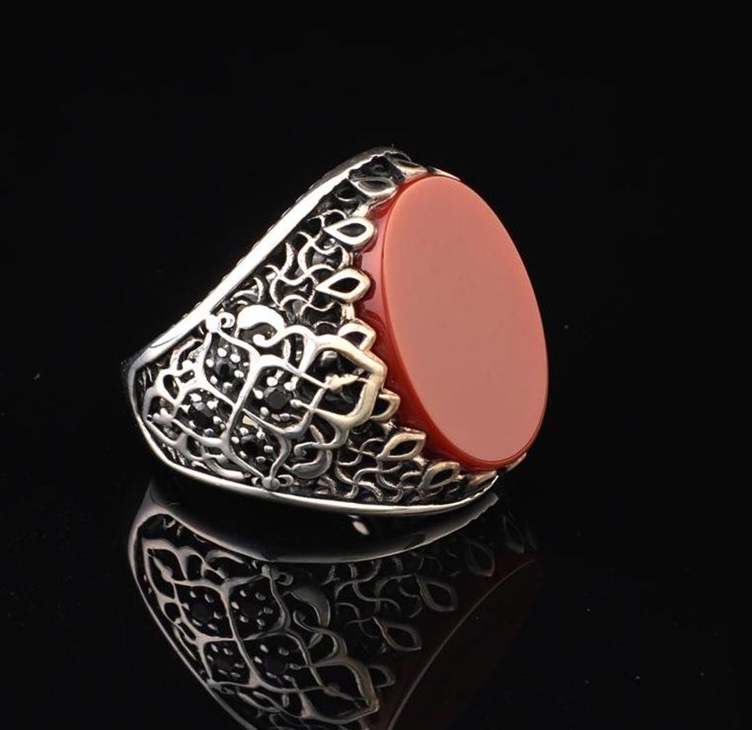 Handmade Carnelian Signet Ring for Men Ottoman Style Sterling Silver ...