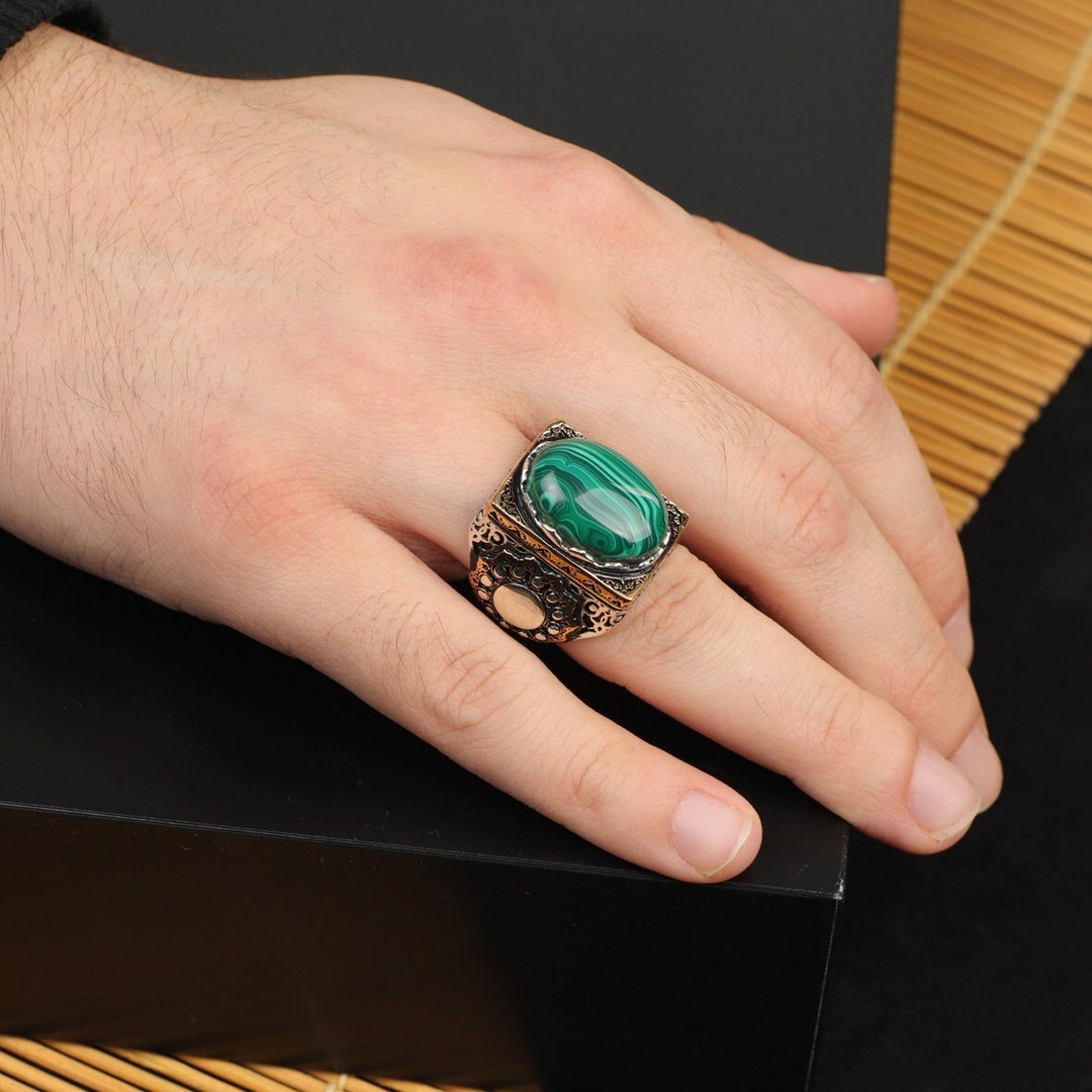 925 K Sterling Silver Malachite Ring Men, Malachite Jewelry, Turkish ...