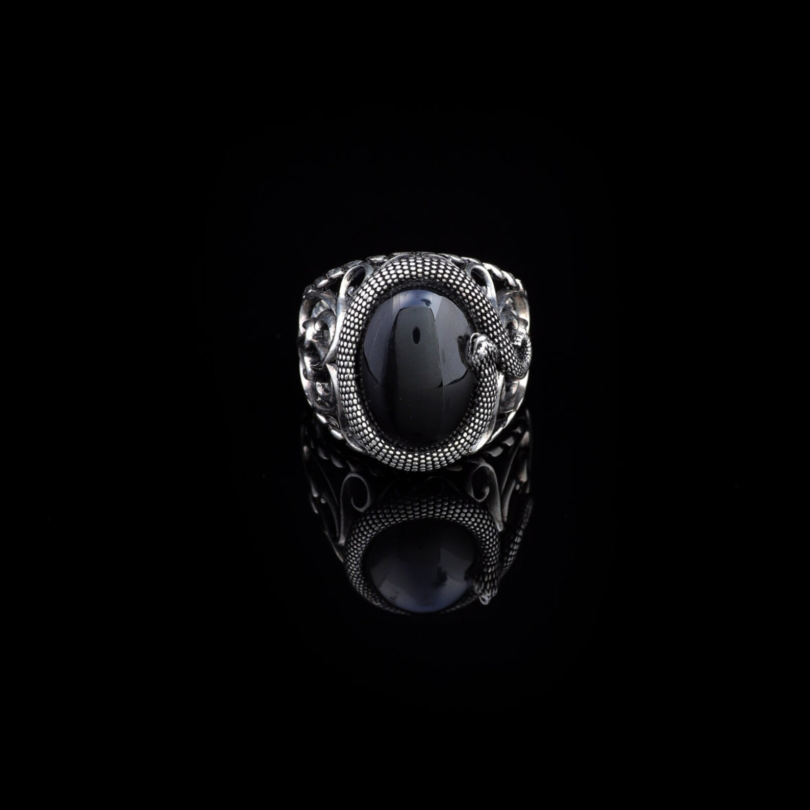 Mystical Serpent Onyx and Sterling Silver Snake Ring , Onyx Seduction ...