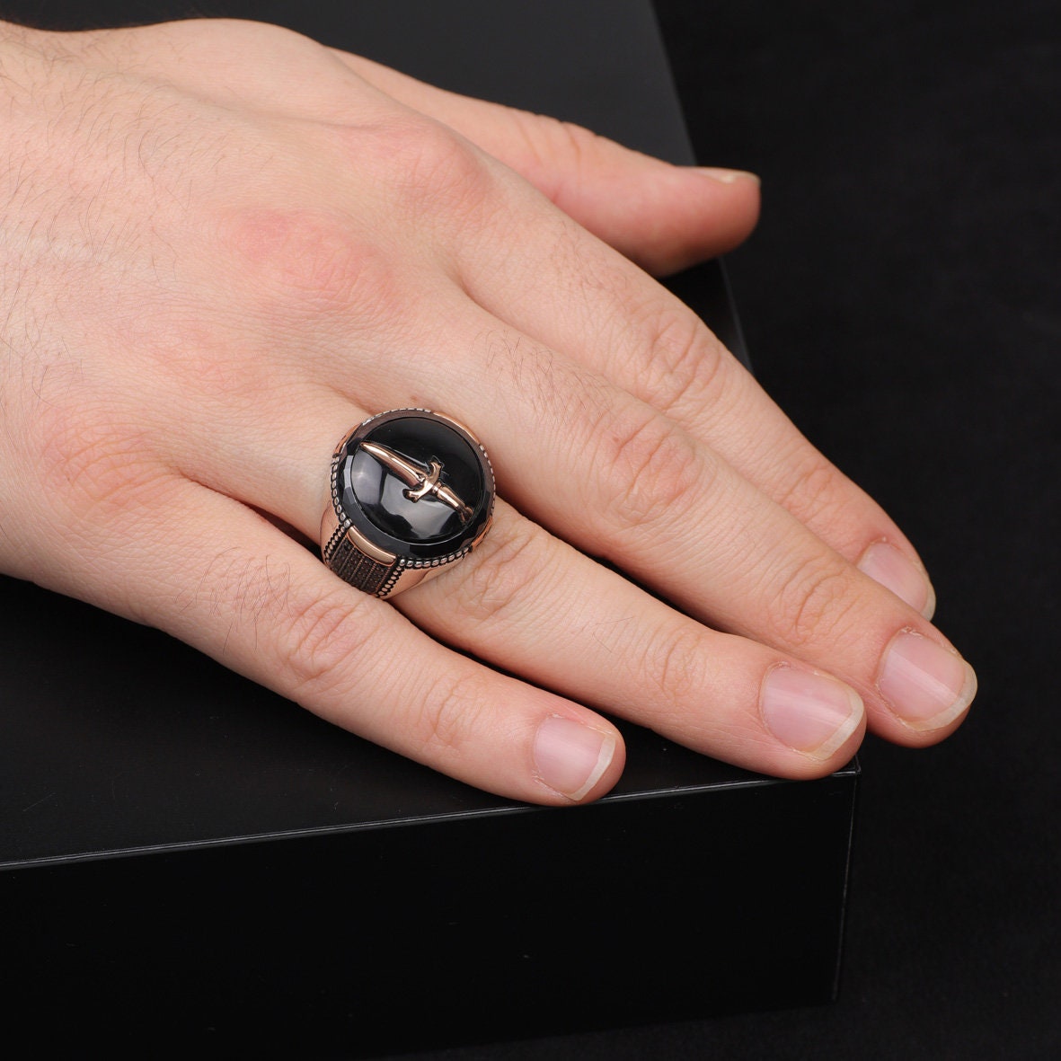 Black Onyx Men's Ring , Sword Ring , Black Onyx Ring Sterling Silver ...
