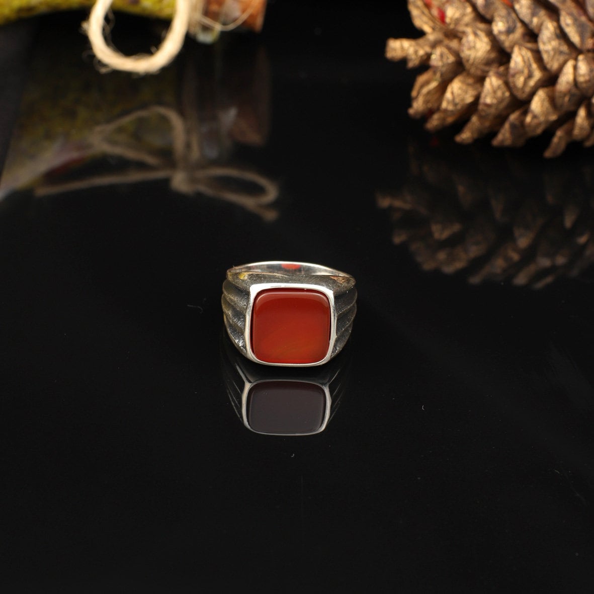 Carnelian Stone Ring pinky Ring Men Red Stone Ring Ottoman - Etsy