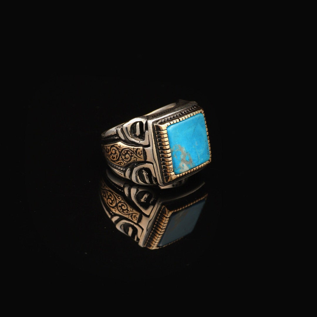 Handcrafted Sterling Silver Turquoise Signet Ring - Ottoman Design - Etsy