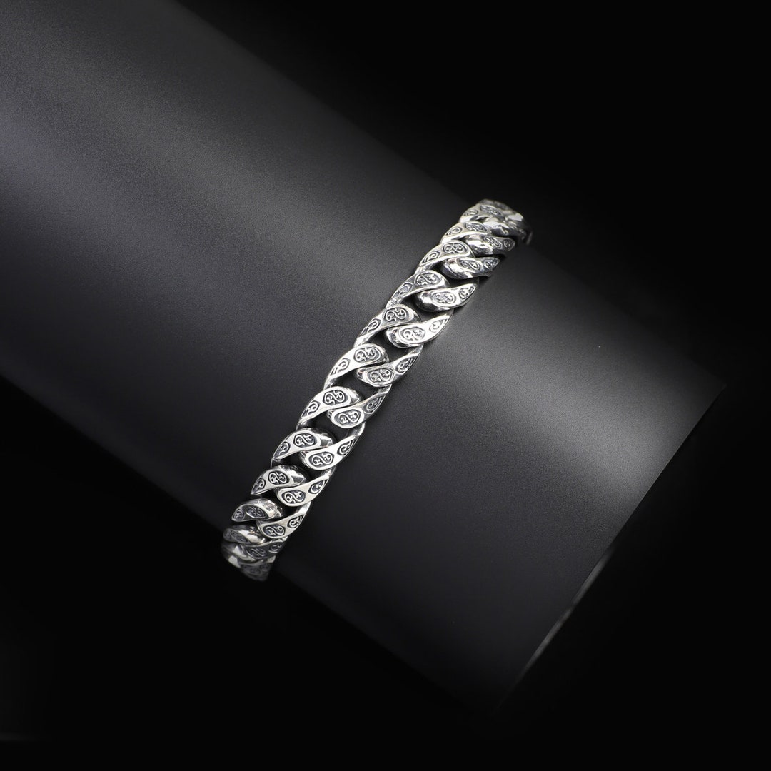 Hand-engraved Gothic Sterling Silver Chain Bracelet - Personalized - Etsy