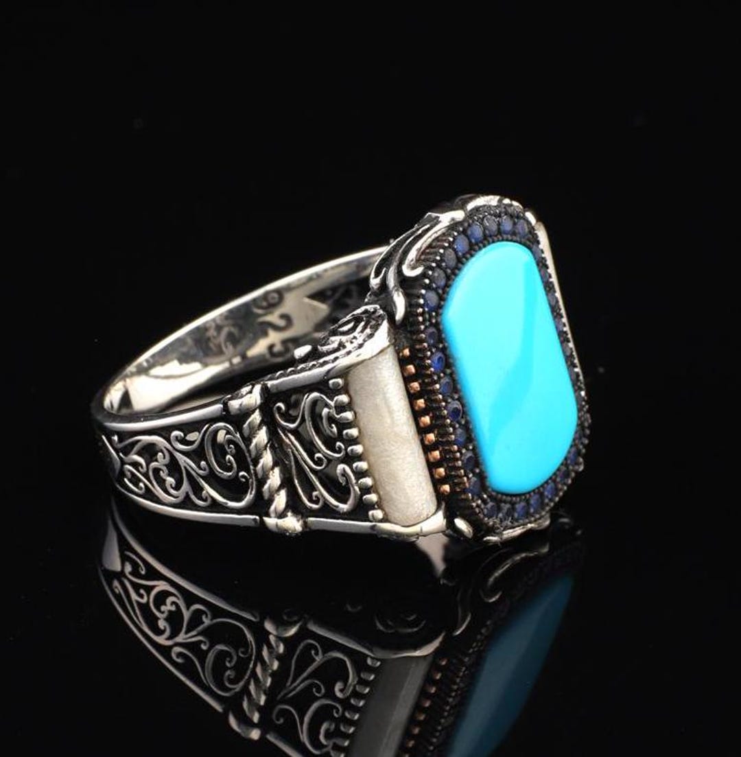 Men's Turquoise Signet Ring | Vintage Ottoman Style Pinky Ring ...