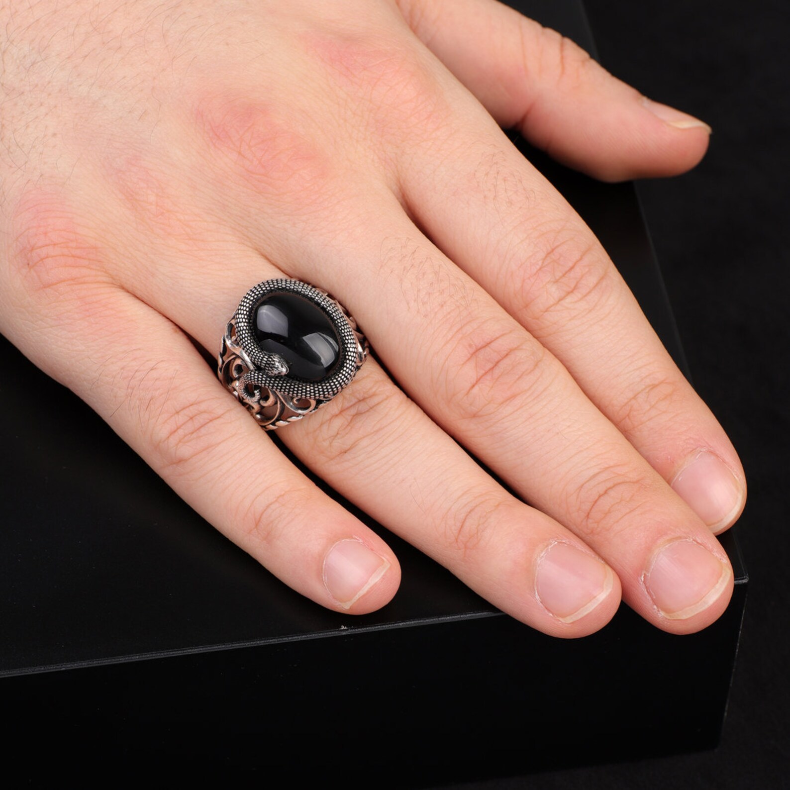 Mystical Serpent Onyx and Sterling Silver Snake Ring , Onyx Seduction Sterling Silver Snake Ring ...