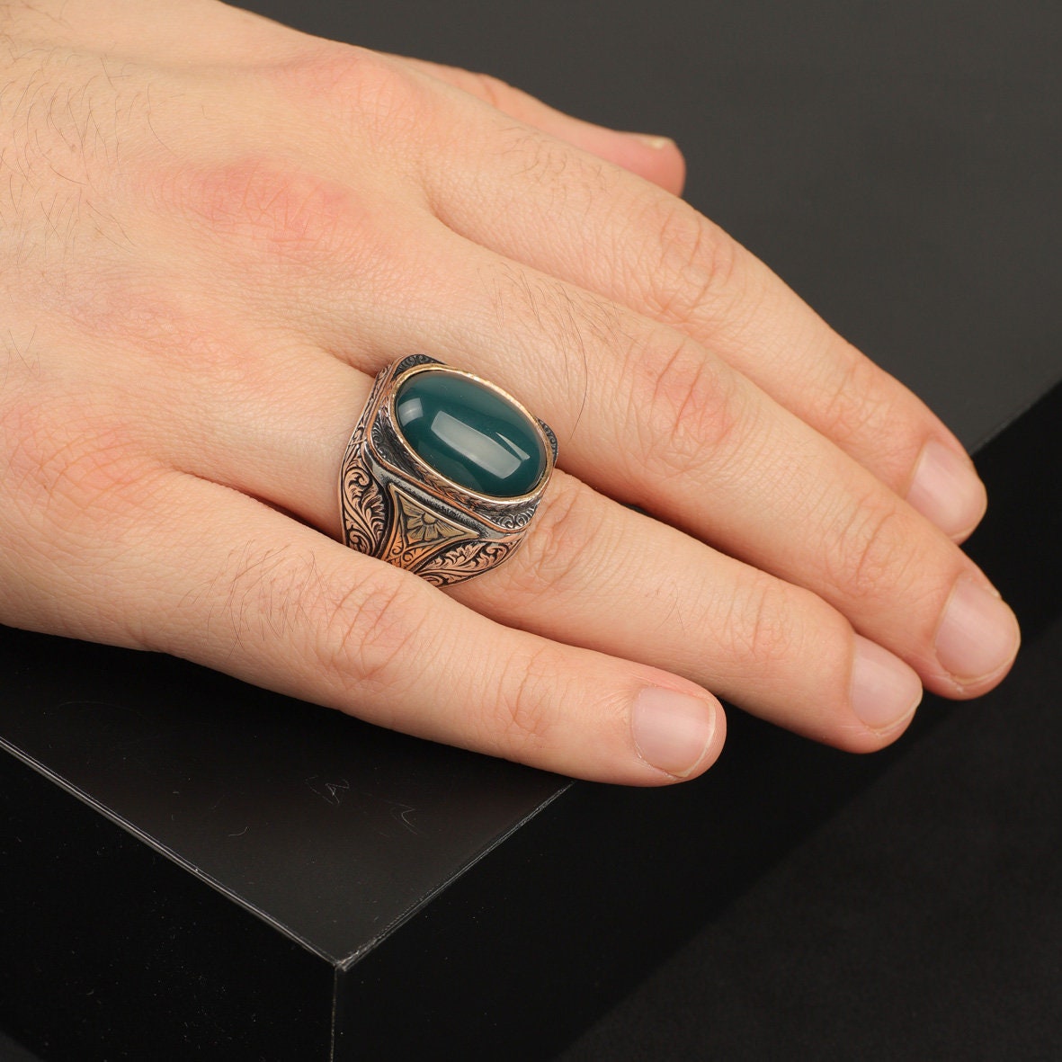Jade Ring, Jade Ring for Men, Silver Men Ring, Natural Stone Ring, Men ...