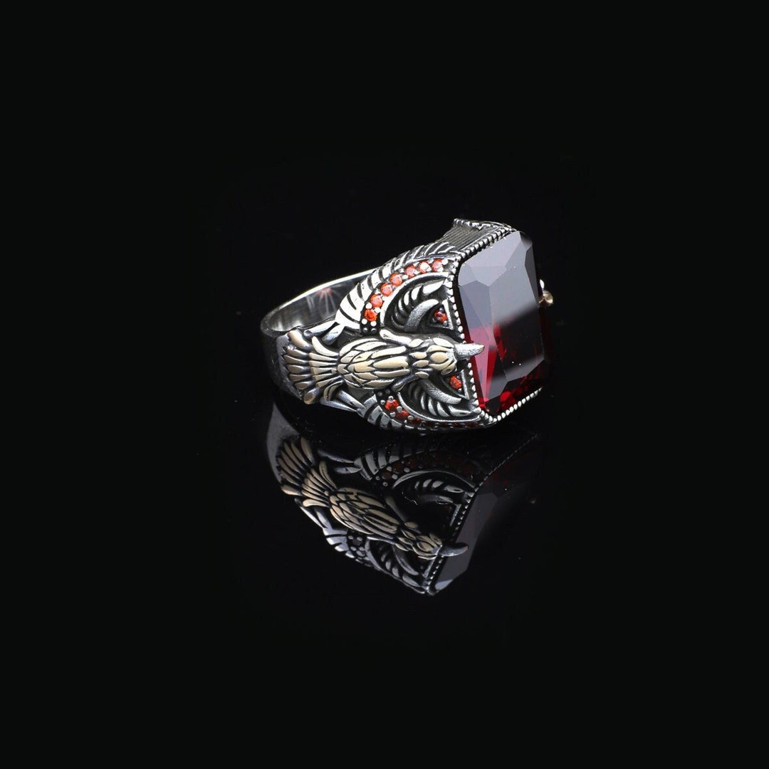 Sterling Silver Phoenix Ring: Handcrafted Ruby Gemstone, Mythical ...