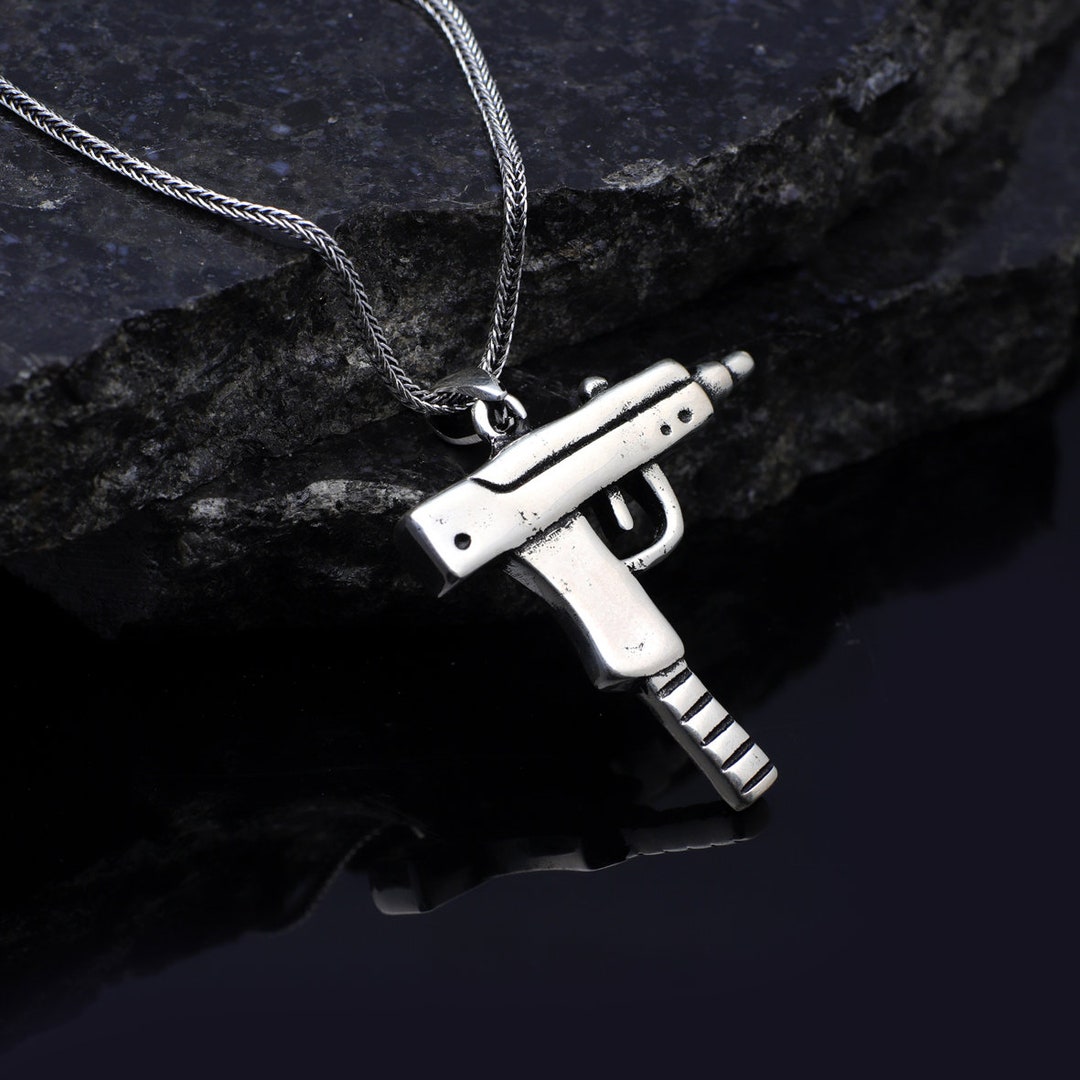 Sterling Silver Uzi Gun Necklace for Men - Customizable Mens Uzi Gun ...
