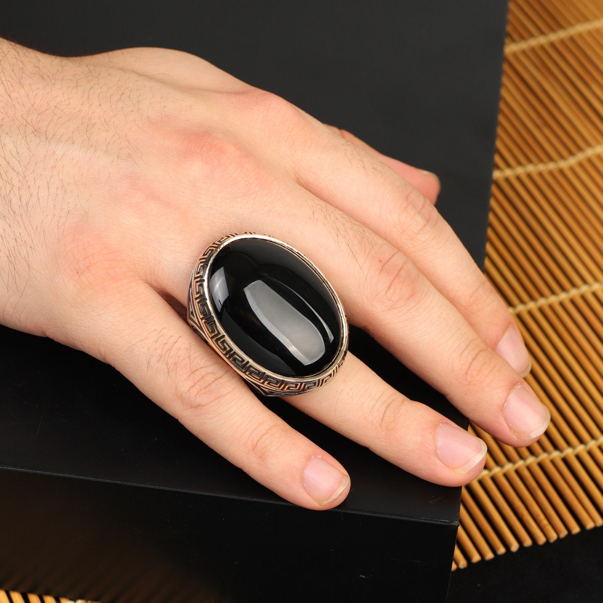 Onyx Large Stone Ring, Men Onyx Stone Ring , Black Onyx Stone Ring ...