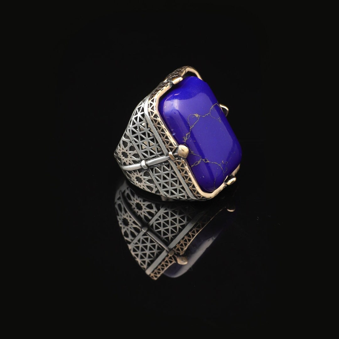 Vintage Large Lapis Lazuli Ring for Men 925 Sterling Silver Turkish ...