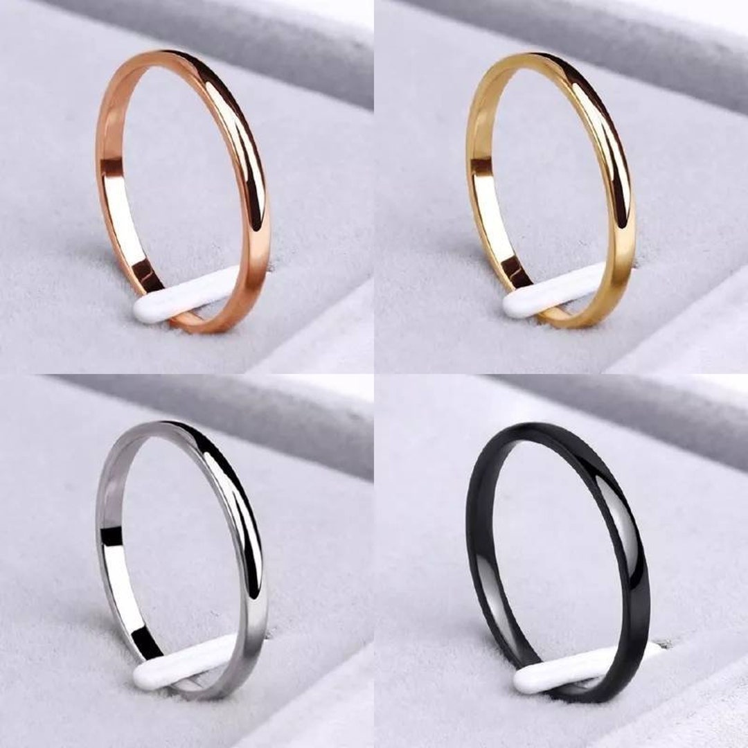 Thin 2mm Stainless Steel Band Ring Black Stainless Steel - Etsy