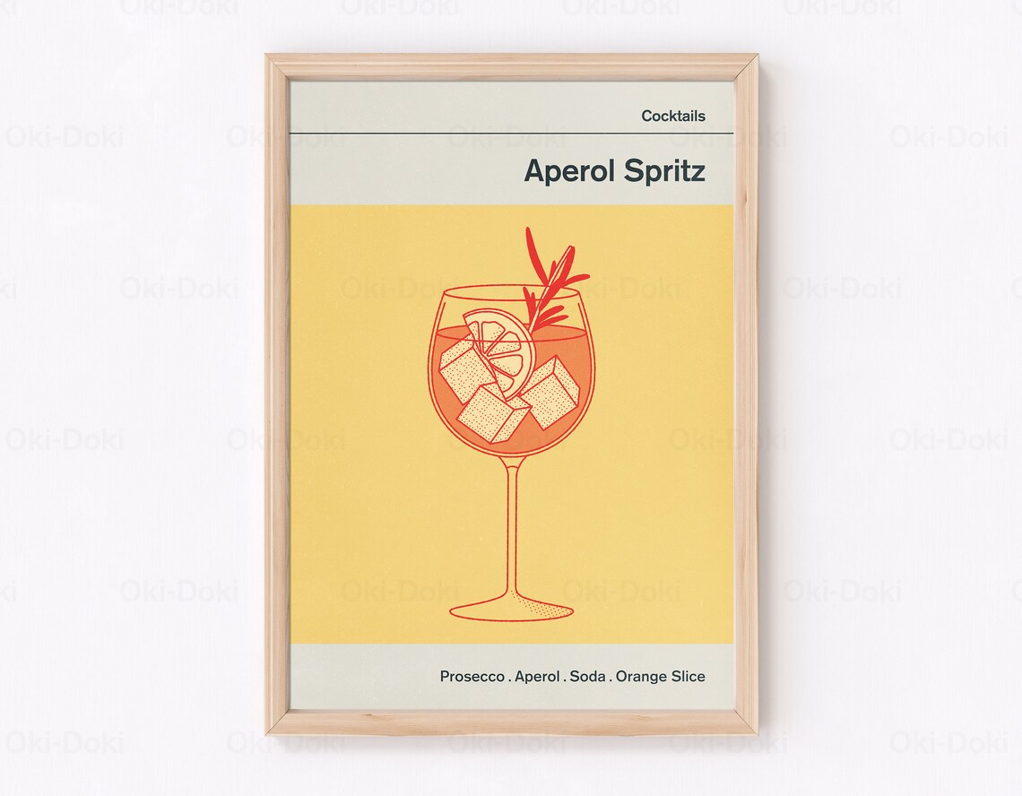 Aperol Spritz Poster, Cocktail Poster, Kitchen Art, Bar Poster, Retro ...