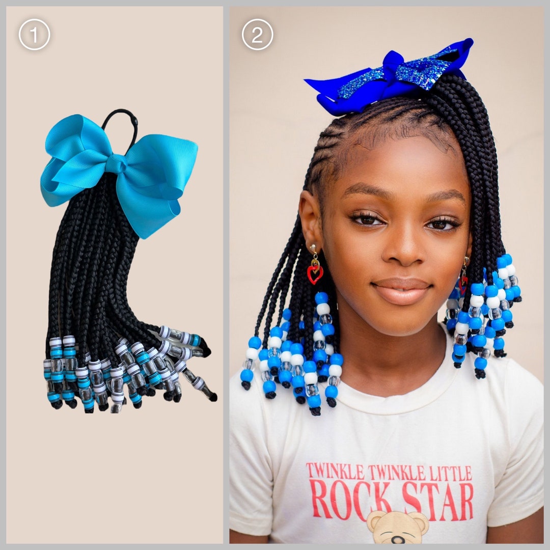 Kids Braided Ponytail With Beads Kid Braided Ponytail Extension Braided Ponytail Wig With Beads and Bow Kids Braided Wigs for Black Women Etsy