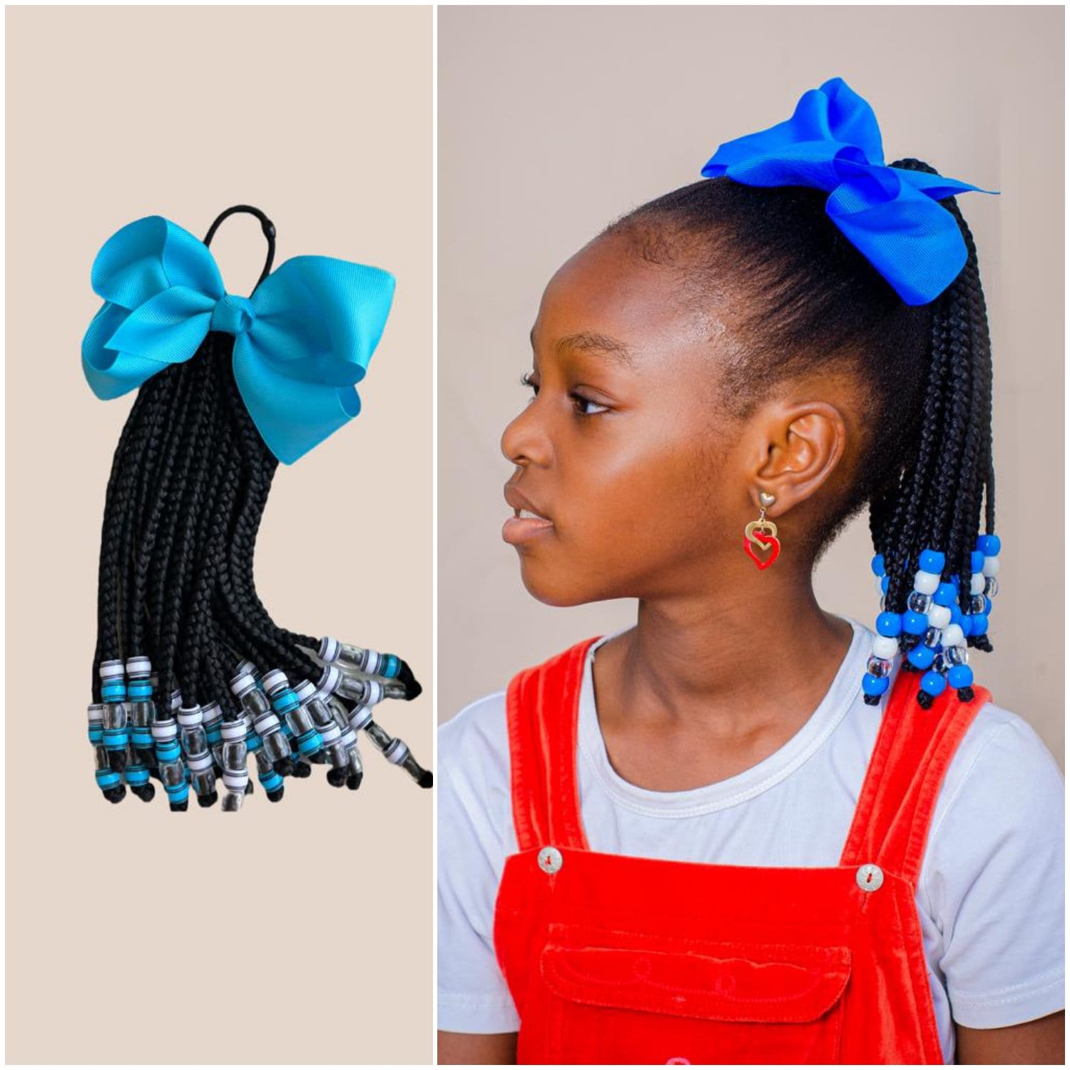 Clip N Go Kids Braided Ponytails Hair Extensions With Beads and Bow ...